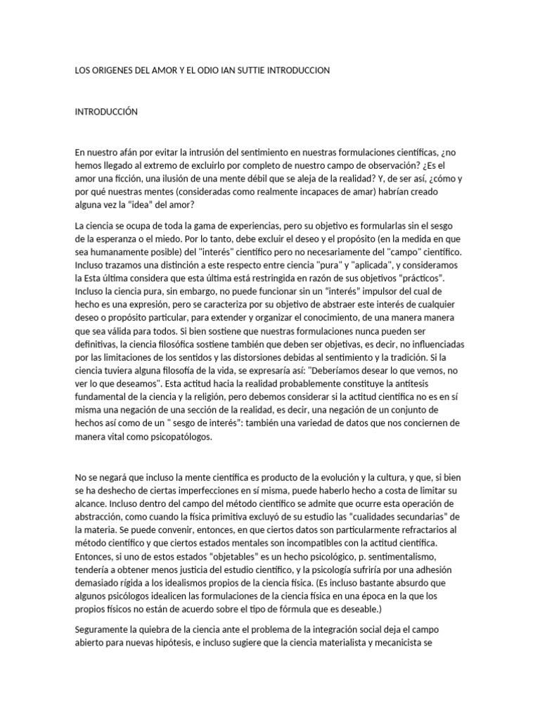 Los Origenes Del Amor y El Odio Ian Suttie Introduccion | PDF ...