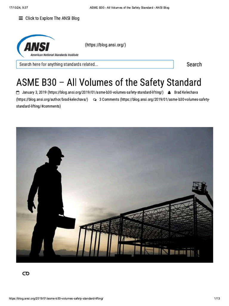 ASME B30 - All Volumes of The Safety Standard - ANSI Blog | PDF