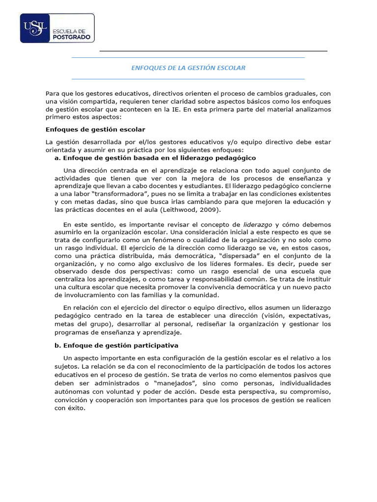 Lectura - Enfoques de la gestión escolar | PDF | Enseñando | Pedagogía