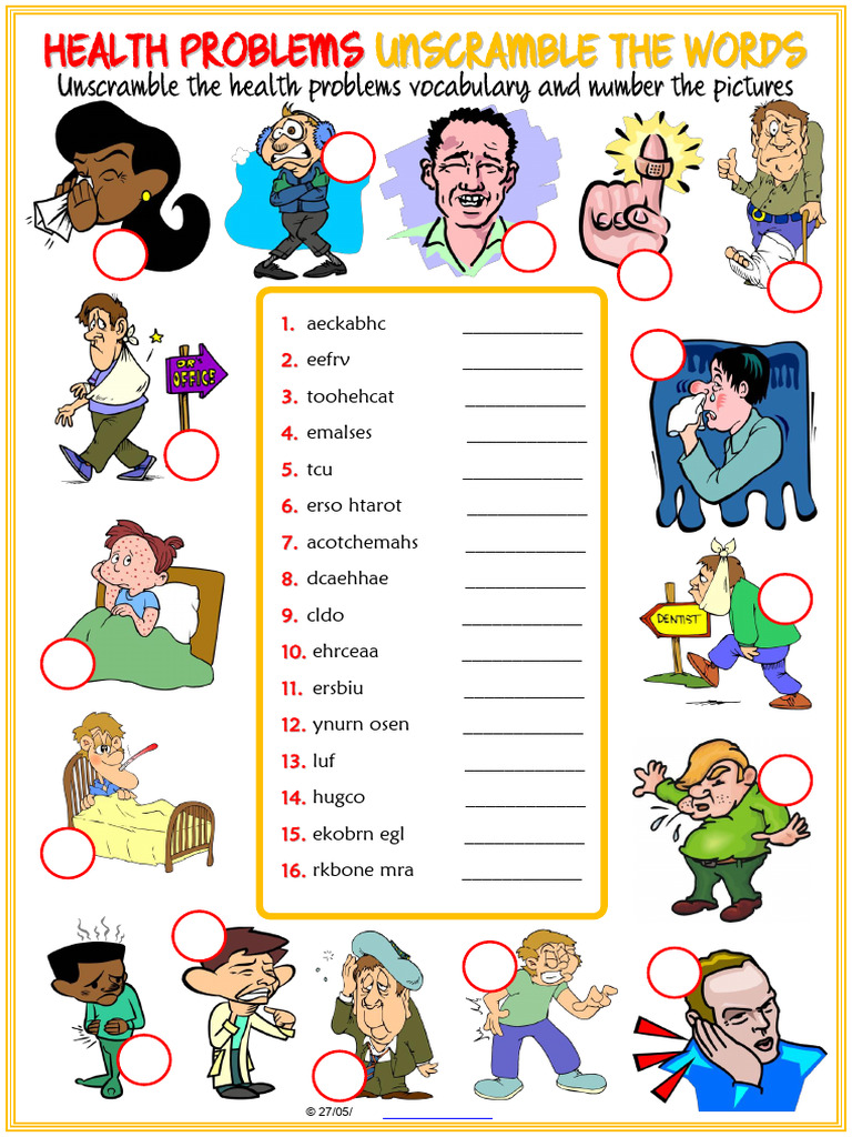 Health Problems Vocabulary Esl Unscramble The Words Worksheet For Kids ...