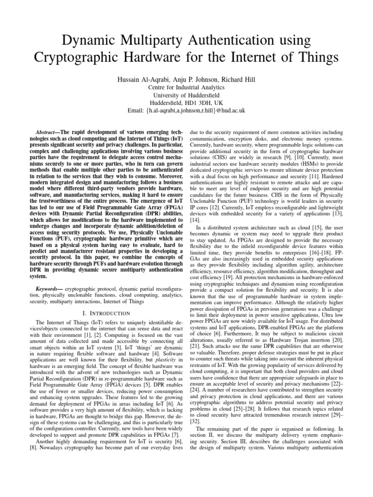 Dynamic Multiparty Authentication using Cryptography Hardware for IOT | PDF | Internet Of Things ...