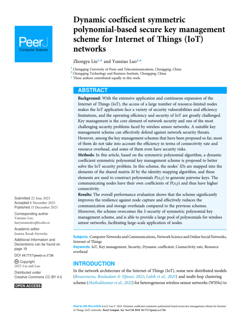 Dynamic Coefficient Symmetric Polynomial-Based Secure Key Management Scheme For Internet of ...