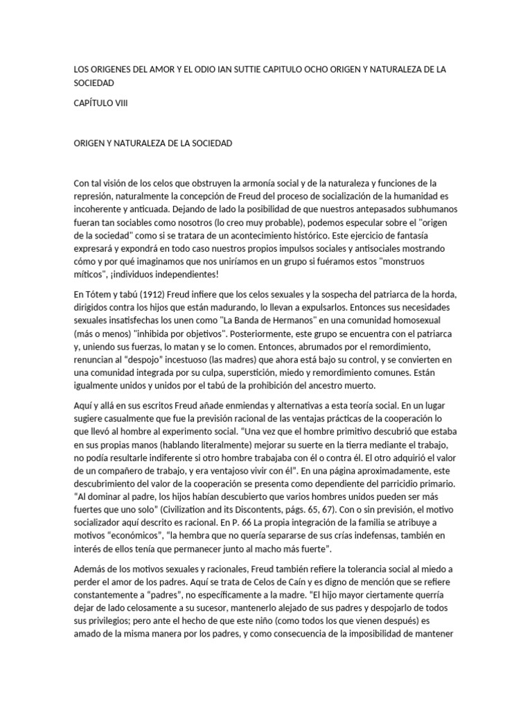 Los Origenes Del Amor y El Odio Ian Suttie Capitulo Ocho Origen y ...