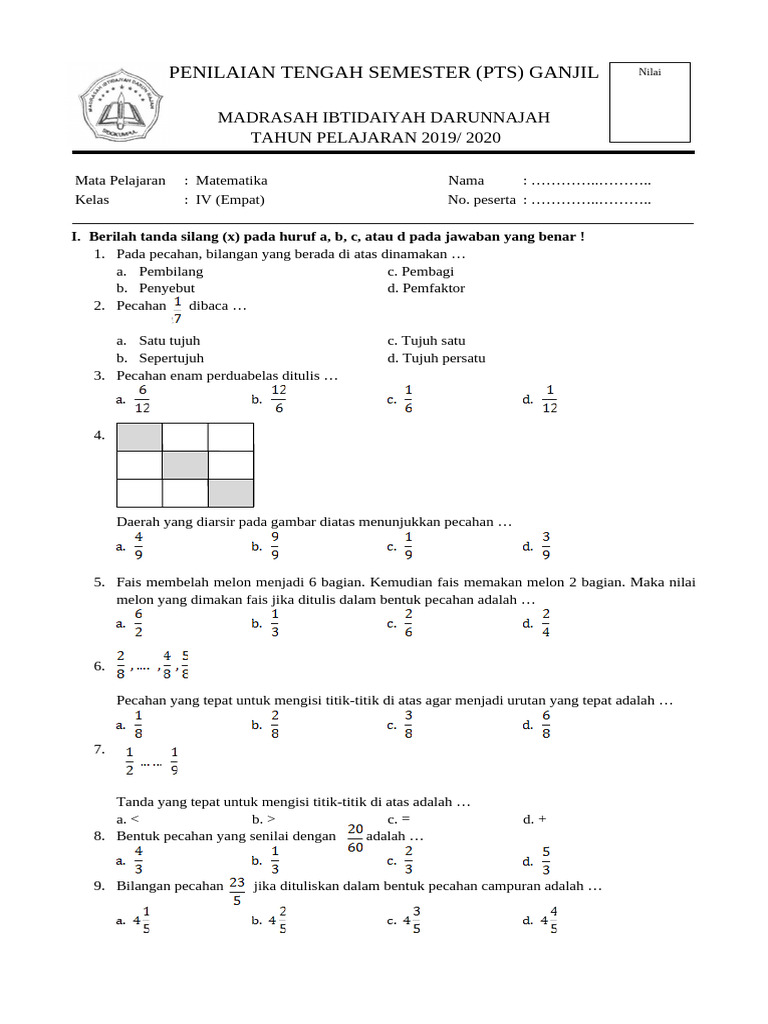 Soal PTS MTK Ganjil Kelas 4 | PDF | Metode & Bahan Ajar