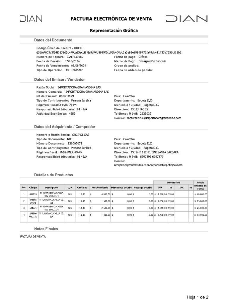 Importadora Gran Andina Sas 239689 | PDF