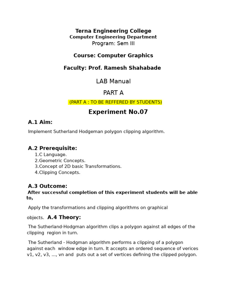 cg exp07 (A08) | PDF | Vertex (Geometry) | Polygon