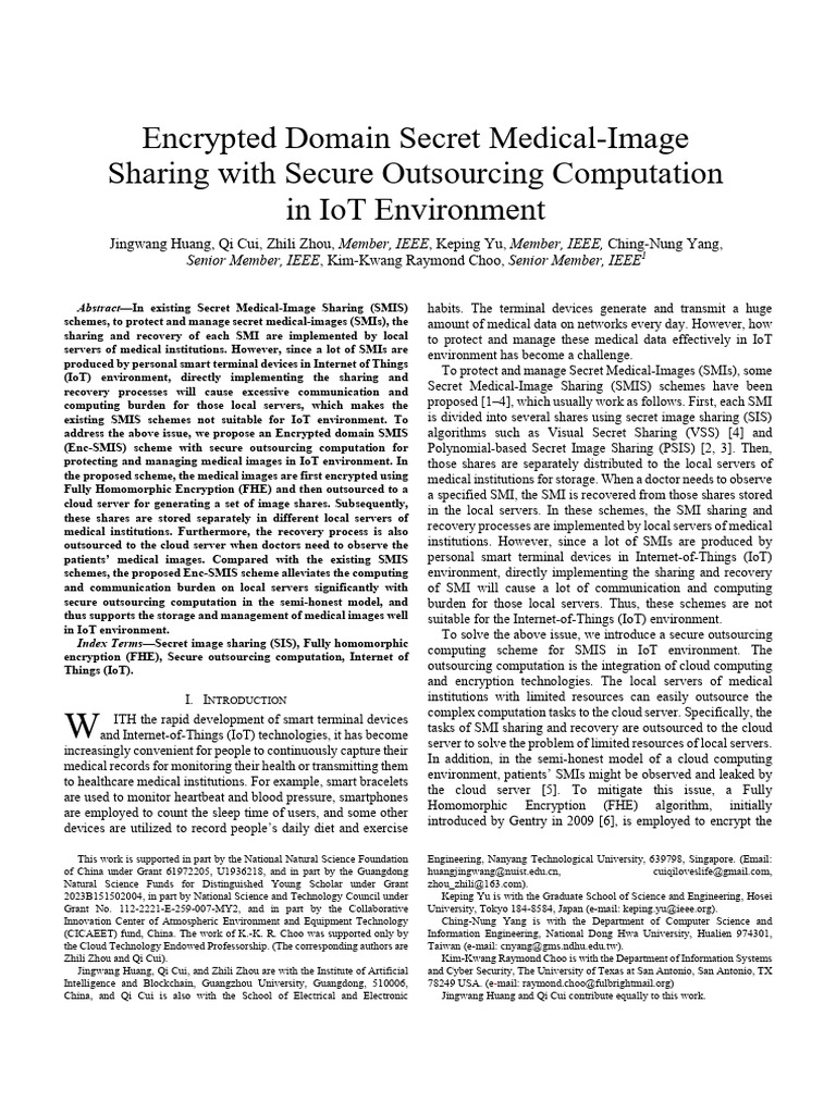 Encrypted Domain Secret Medical-Image Sharing With Secure Outsourcing Computation in IoT ...