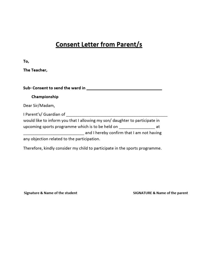 Consent Letter From Parent ( NOC) | PDF