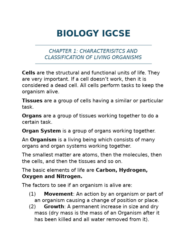 Chapter 1 - Characteristics and Classification of Living Organisms ...