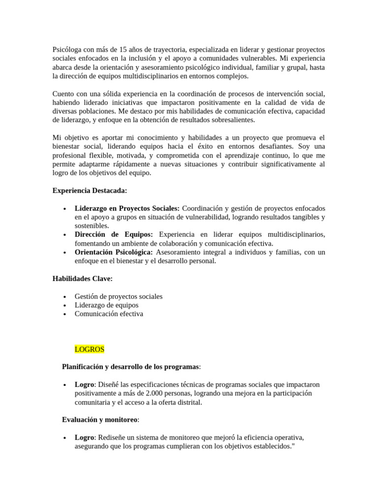 Plantilla Con Datos HV | PDF | Planificación | Liderazgo