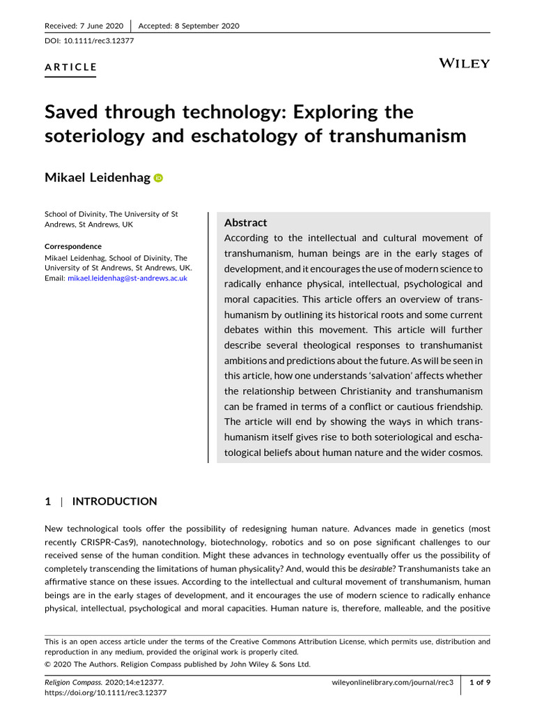 Saved Through Technology Exploring The Soteriology | PDF | Transhumanism | Human Nature