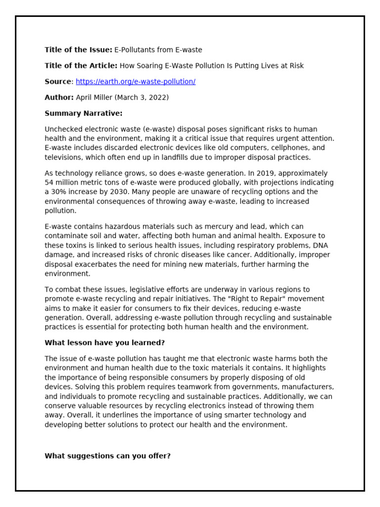 PC213 E-POLLUTANTS FROM E-WASTE | PDF | Electronic Waste | Recycling