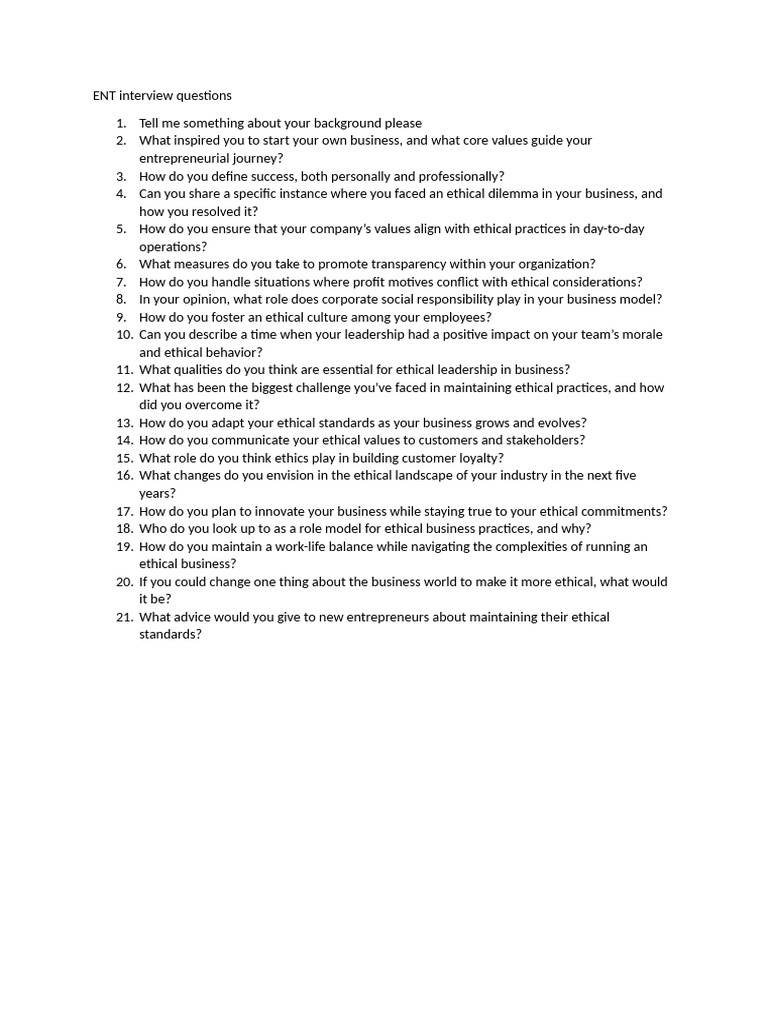 ENT Interview Questions | PDF