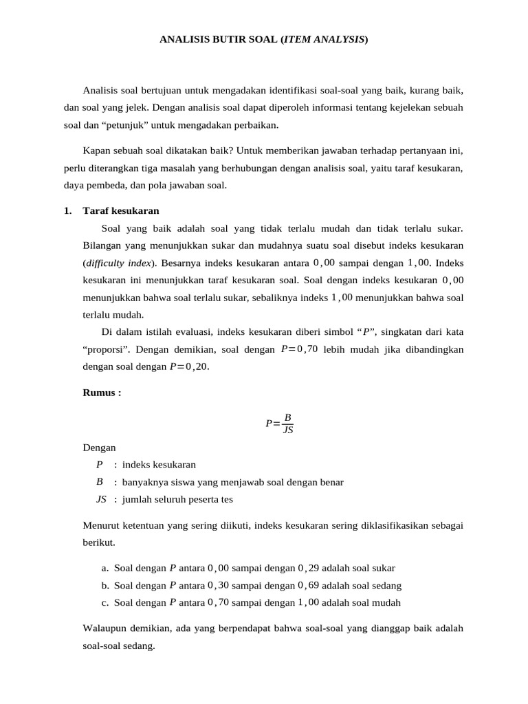 Analisis Butir Soal untuk Evaluasi Pendidikan | PDF