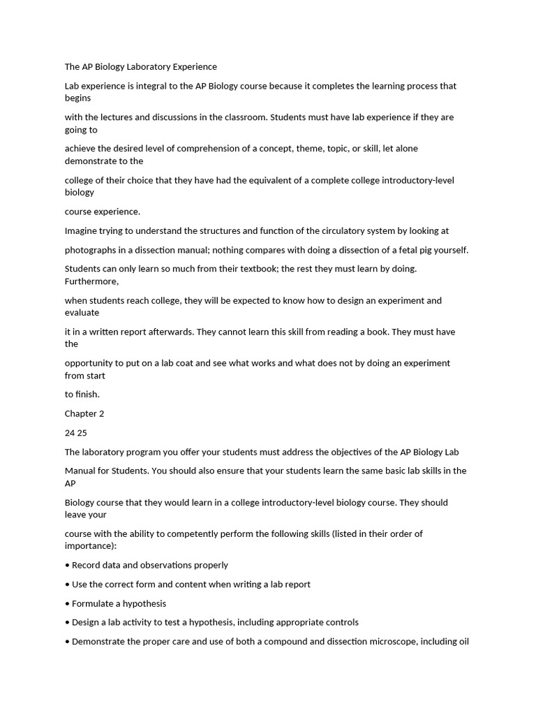 The AP Biology Laboratory Experience | PDF | Experience | Experiment