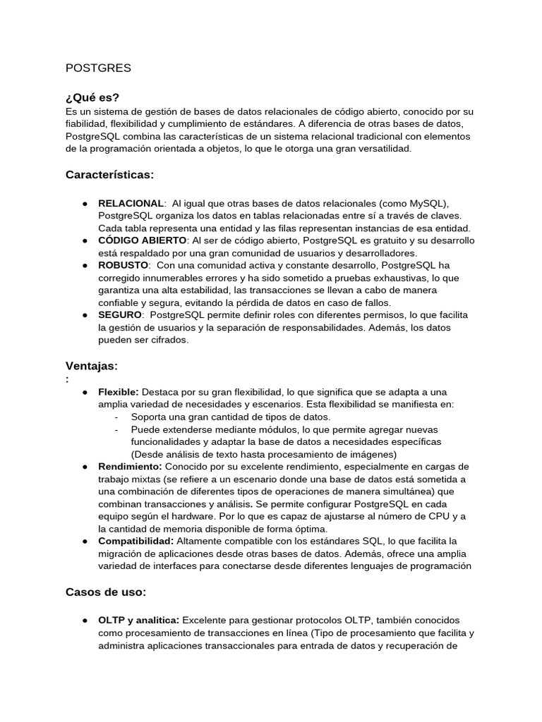POSTGRES | PDF | Bases de datos | Postgre Sql