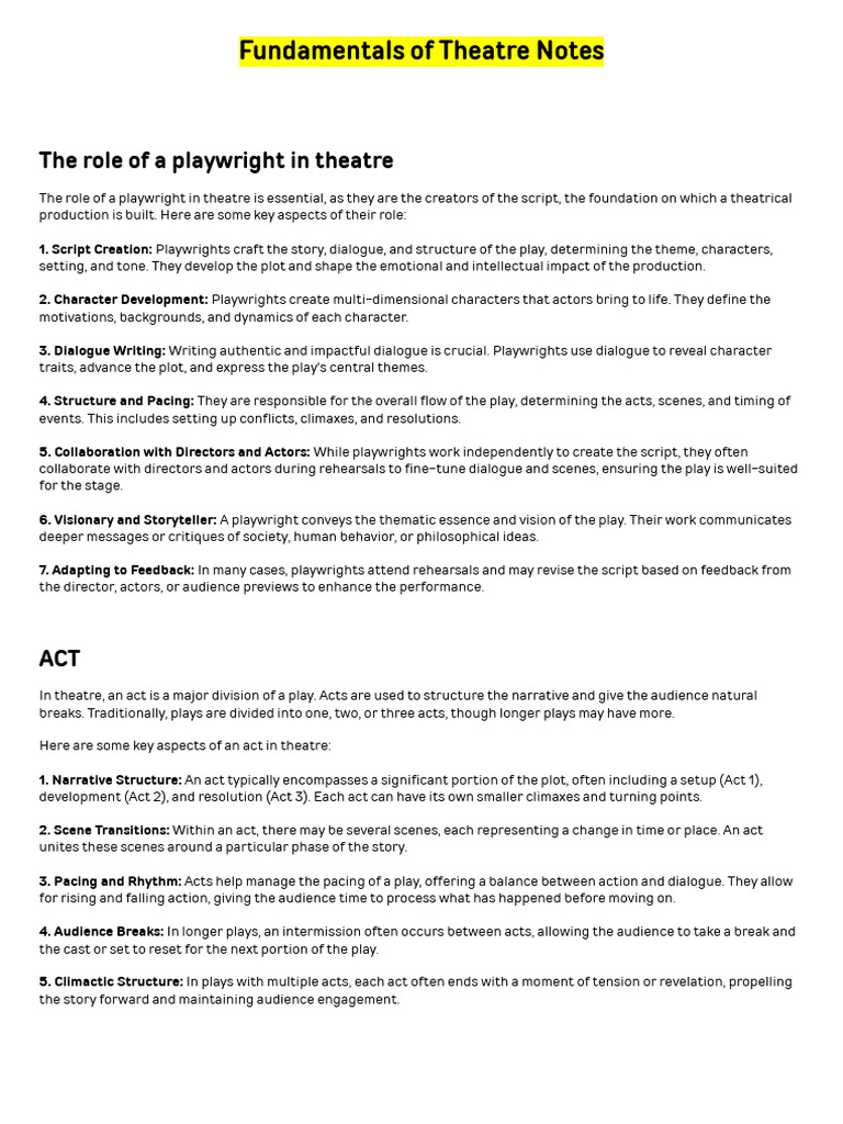Fundamentals of Theatre Notes - Docx 20241009 110740 0000 | PDF | Play ...