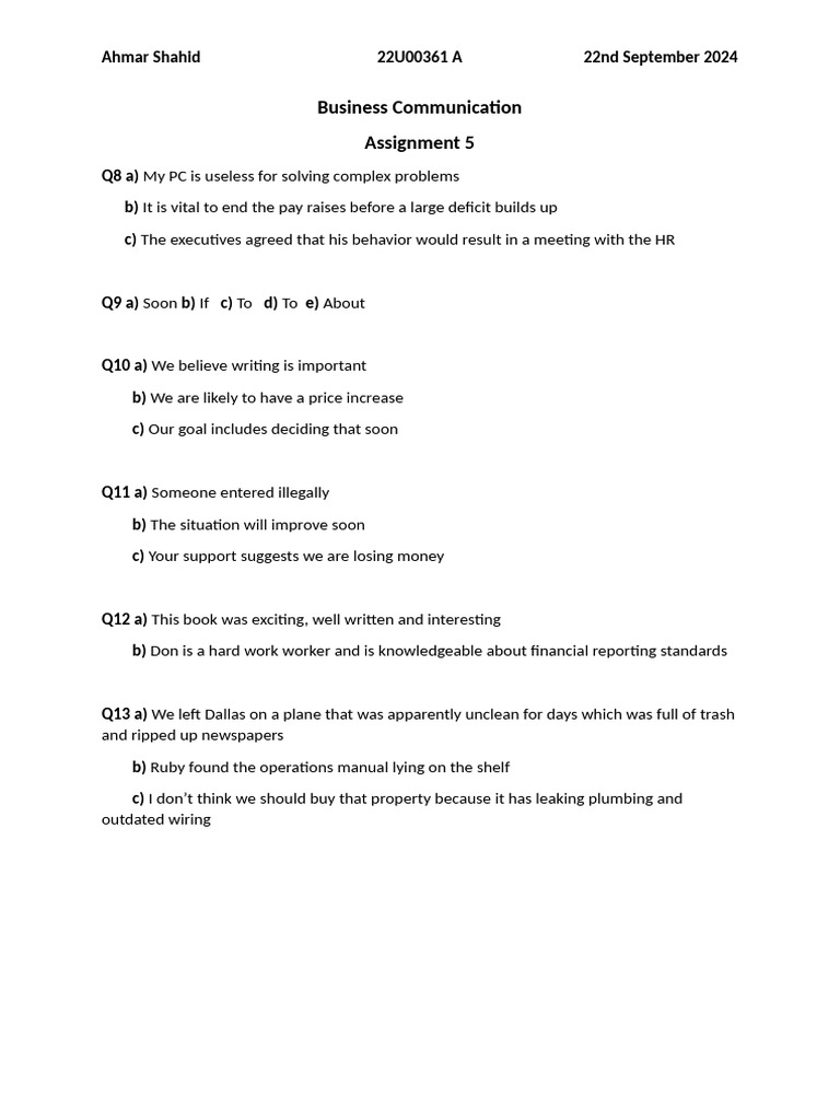 Business Communication Assignments | PDF