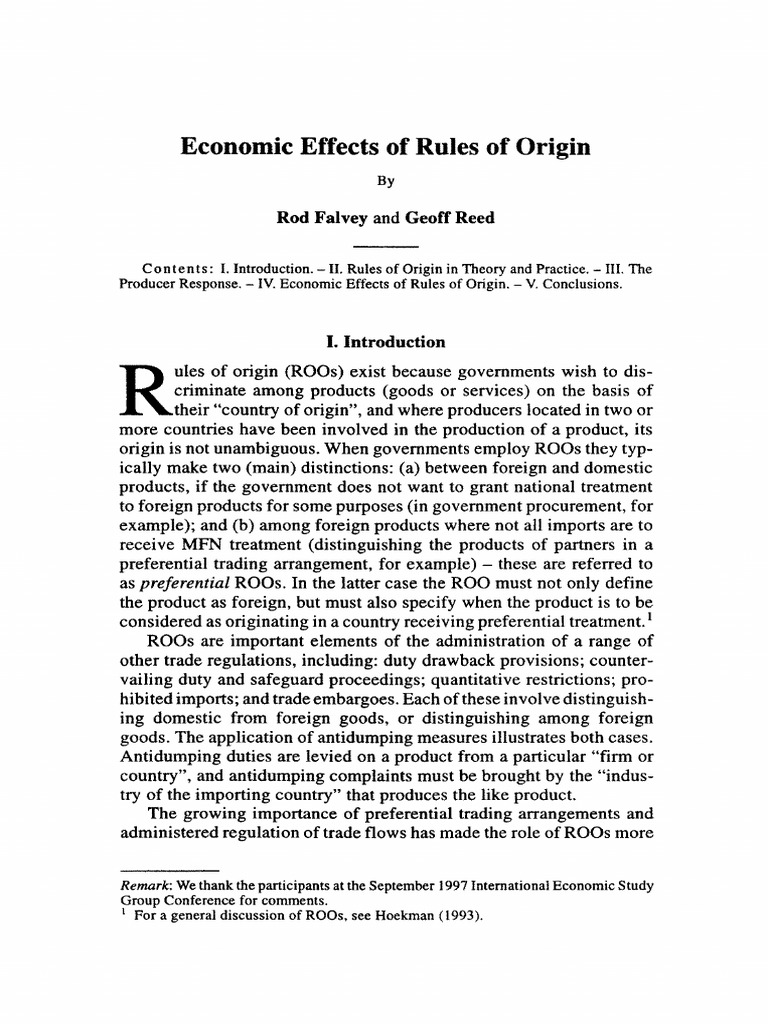 Economic Effects of Rules of Origin | PDF | Tariff | Free Trade