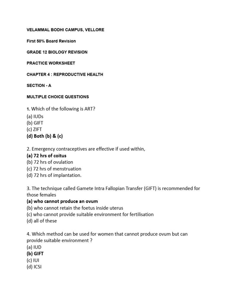 Reproductive Health Worksheet | PDF | Birth Control | Sexually ...