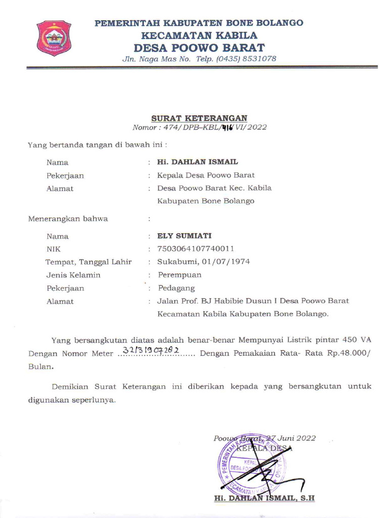 Surat Keterangan Listrik | PDF