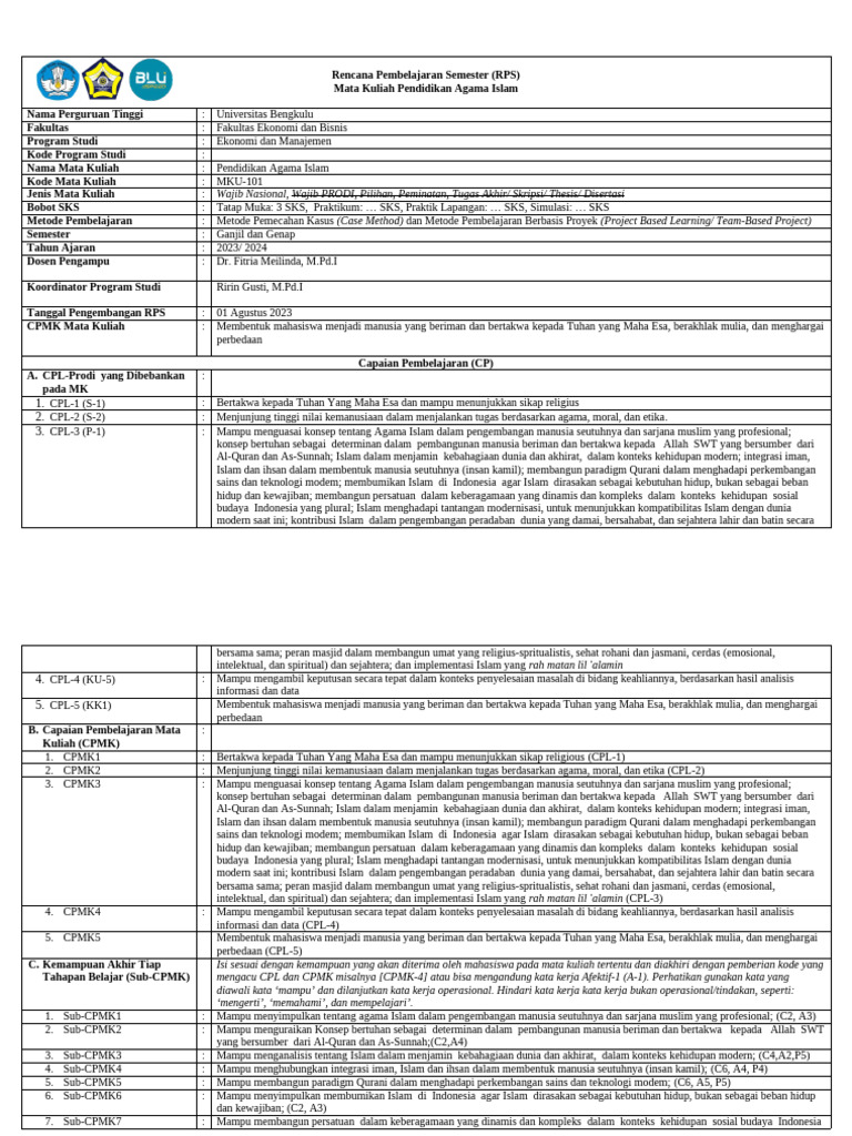 Rps Agama Islam 2023 Revisi (Repaired) | PDF