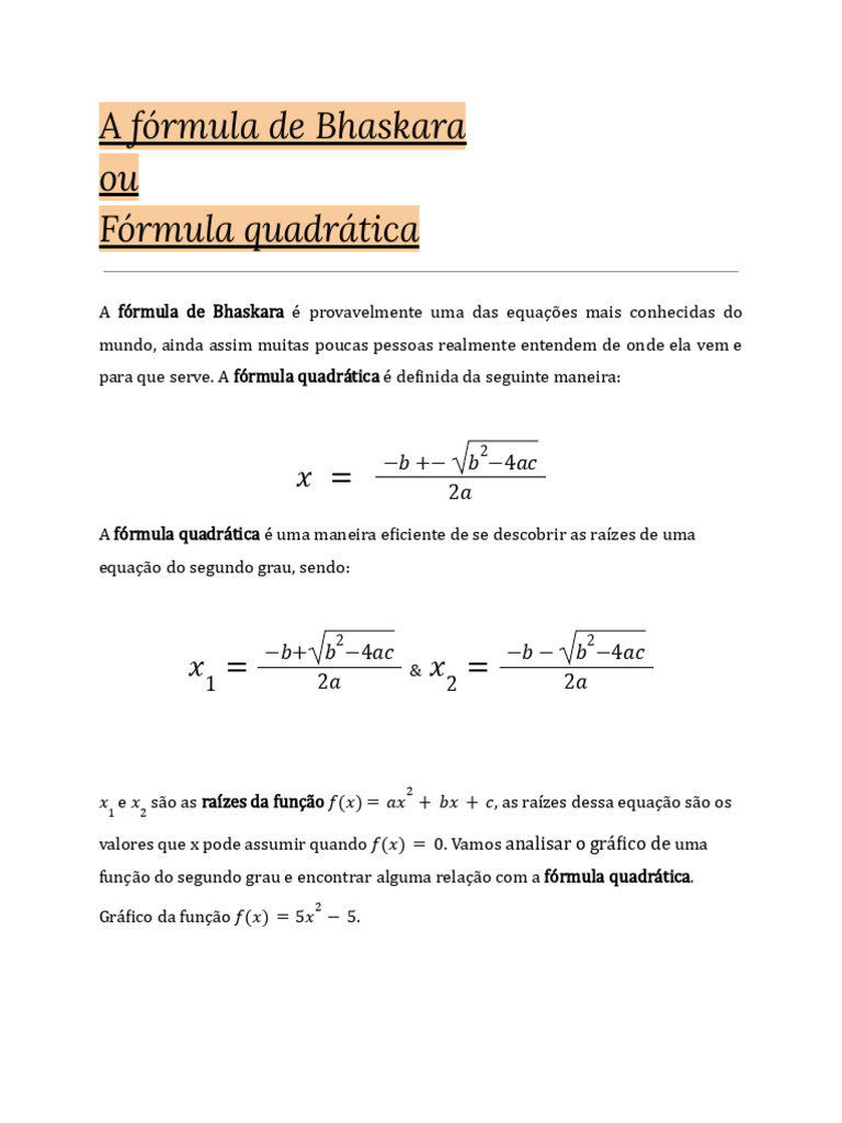Formula Bhaskara | PDF | Equação quadrática | Equações
