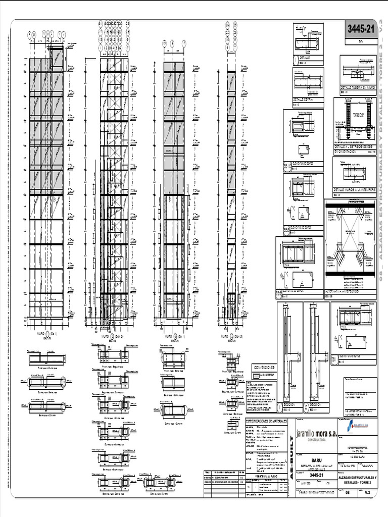 Torre 2 - EST - Plano - 08 - ALZADAS ESTRUCTURALES Y DETALLES - TORRE 2 | PDF