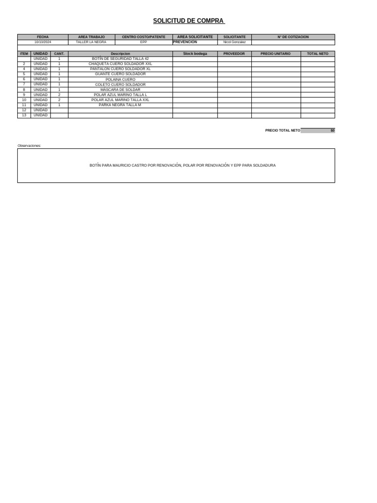 SOLICITUD DE COMPRA FORMATO.- | PDF