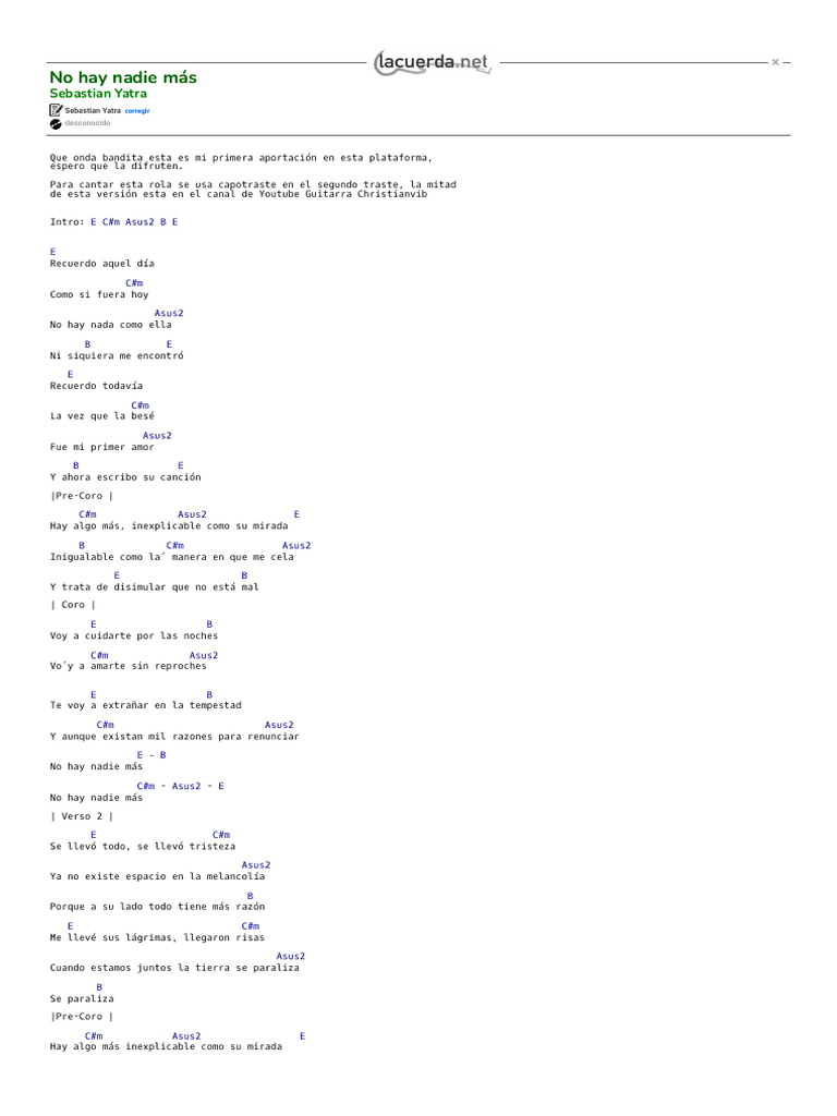 NO HAY NADIE MAS, Sebastian Yatra - Acordes | PDF | Música grabada ...