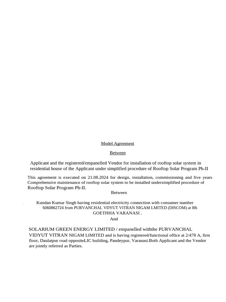 Model Agreement Kundan Kumar Sinhg | PDF