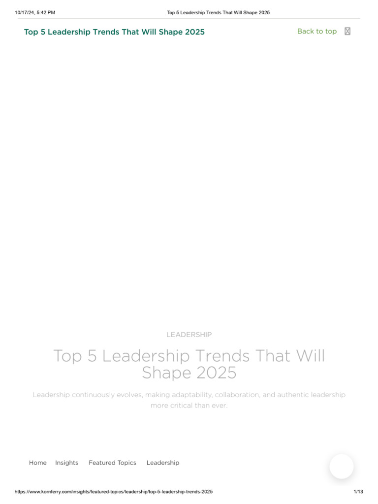 Top 5 Leadership Trends That Will Shape 2025 | PDF | Employee Retention ...