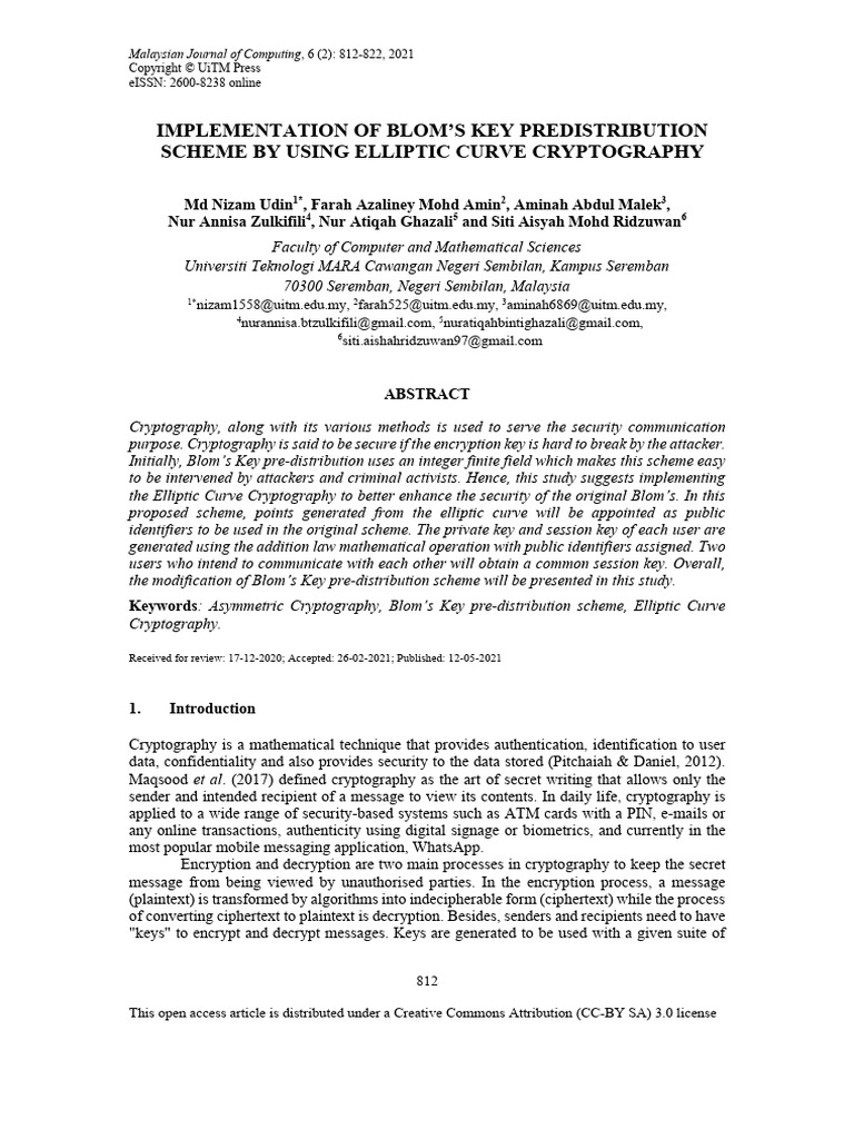 Implementation of Blom S Key Predistribu | PDF | Key (Cryptography) | Cryptography