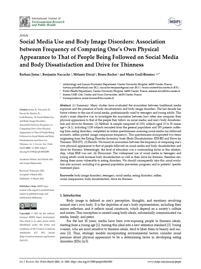 Social Media Use and Body Image Disorders Associat | PDF | Body Image ...