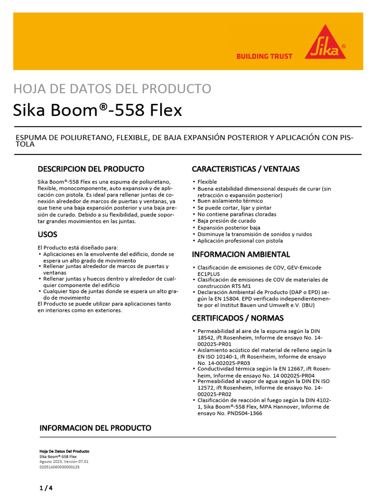 Sika Boom 558 Flex | PDF | Espuma | Materiales