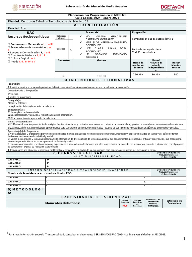 2do. Parc. - Lengua y Comun. I - Progresiones 6, 7, 8, 9 y 10 | PDF | Evaluación | Aprendizaje