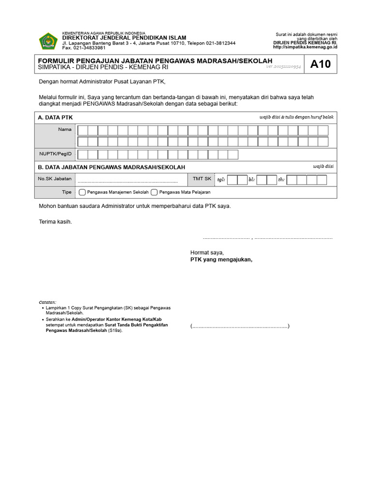 Formulir Pengajuan Jabatan Pengawas | PDF