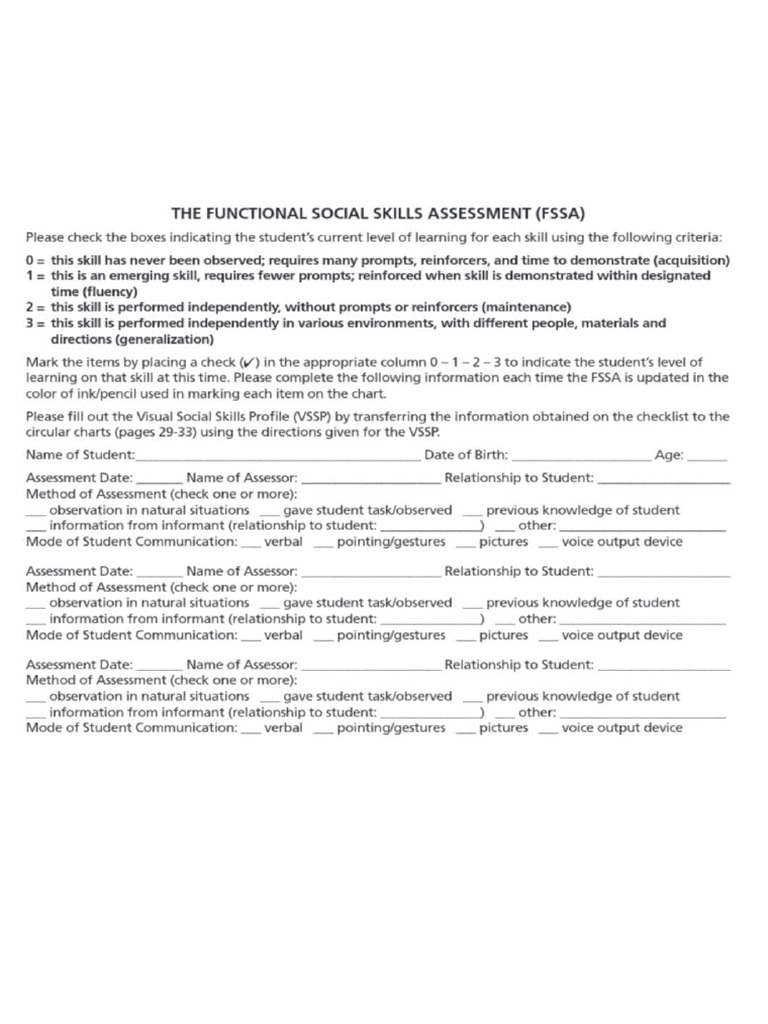 Functional Social Skill Scale | PDF