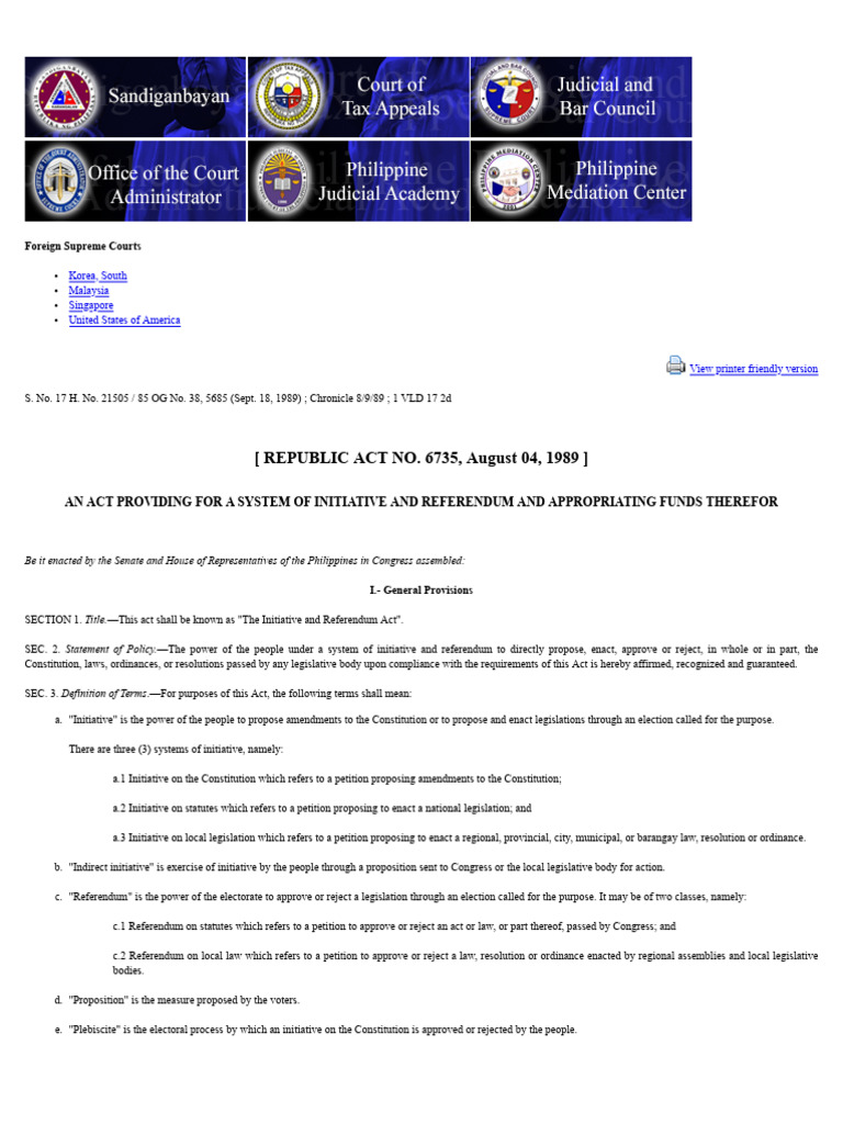 Republic Act No. 6735 - An Act Providing For A System of Initiative and ...