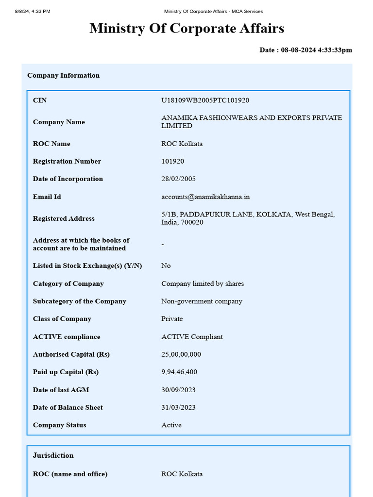 Ministry Of Corporate Affairs Mca Services Pdf
