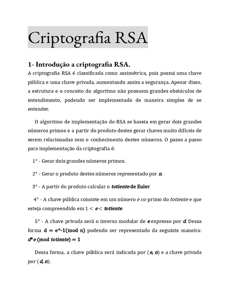 Criptografia Rsa Estudo | PDF | Criptografia | Criptografia de chave ...