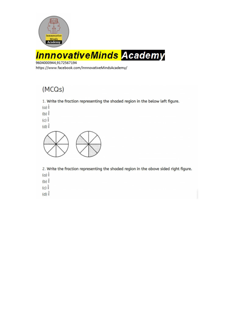 Fractions Multple Choice Questions | PDF