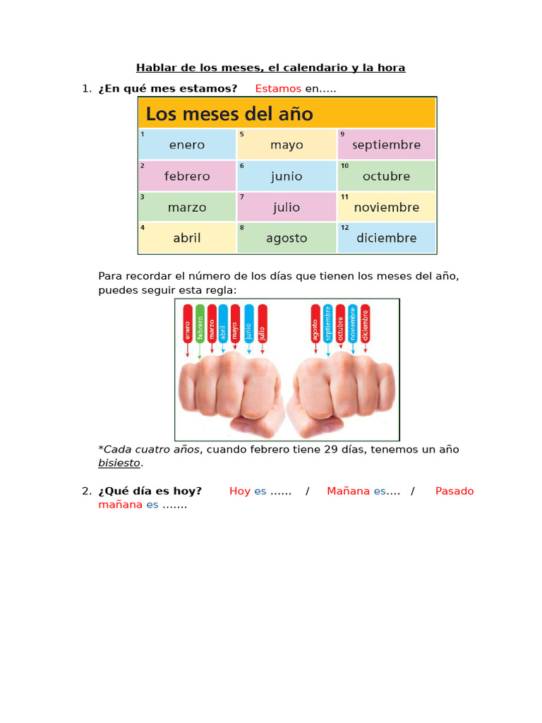 Meses, días y calendario en español | PDF