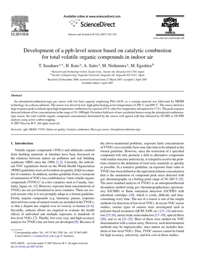Development of A Ppb-Level Sensor Based On Catalytic Combustion For Total Volatile Organic ...
