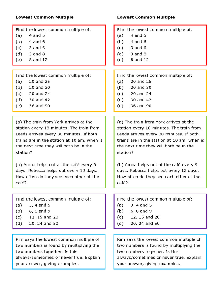Lowest Common Multiple Practice Strips | PDF | Teaching Methods & Materials