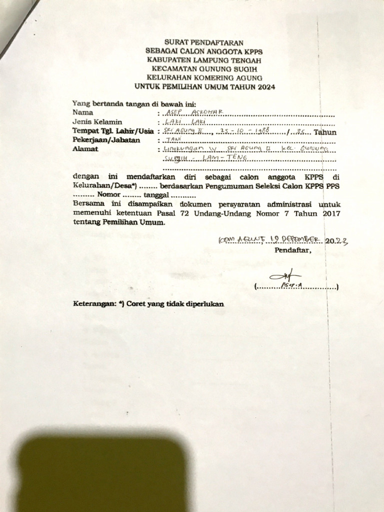 Surat Pendaftaran Asep | PDF