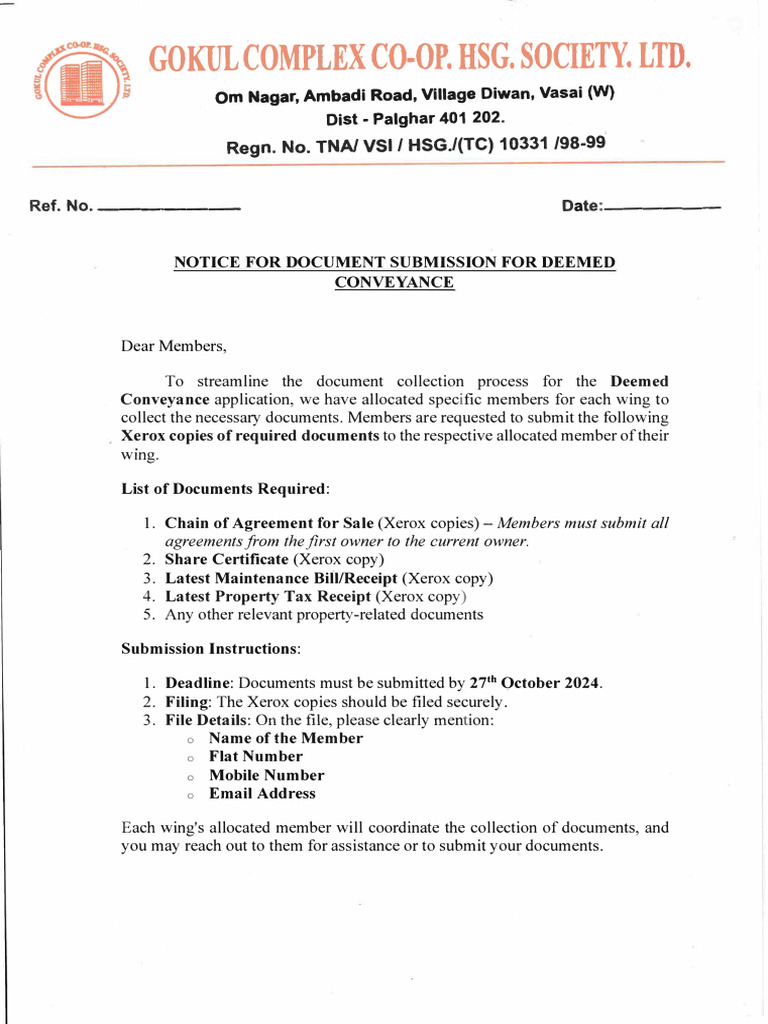 Deemed Conveyance Document Submission Notice | PDF