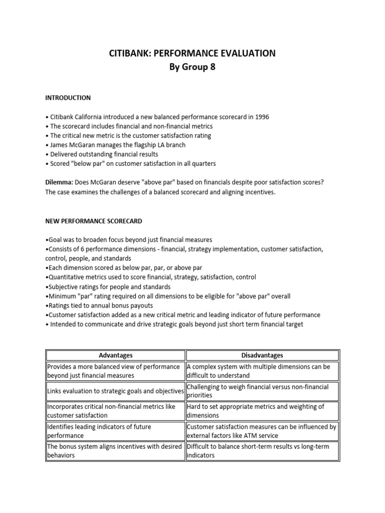 Citibank Performance Evaluation Insights | PDF | Customer Satisfaction | Performance Indicator
