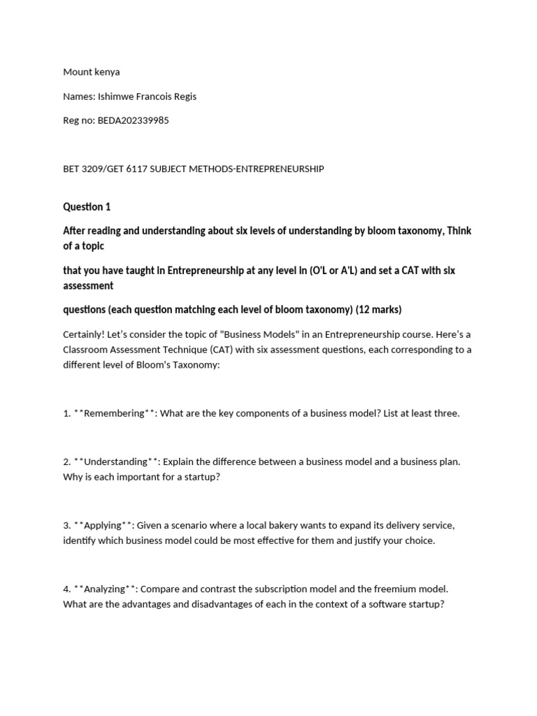 Entrepreneurship Teaching Methods & Assessment | PDF | Teaching Method ...