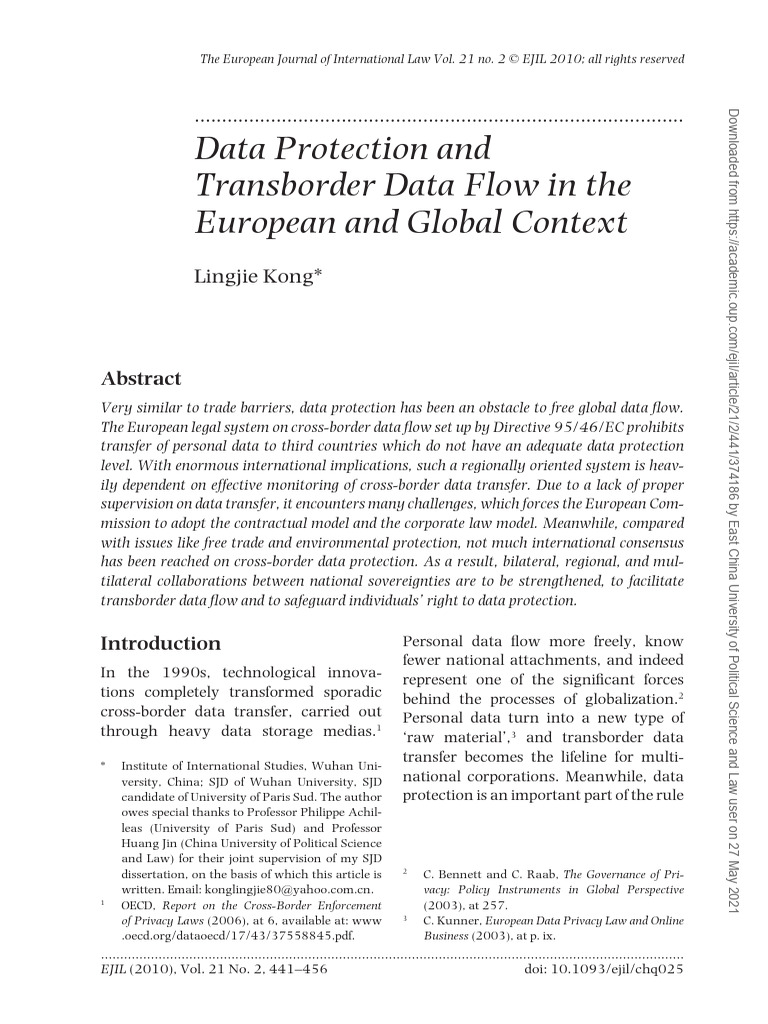 L.kong-Data Protection and Transborder Data Flow in The European and GlobalContext | PDF ...